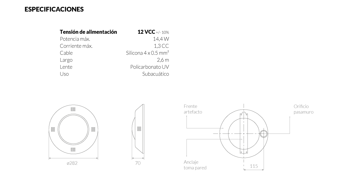 Luminaria subacuática LED RGB-28 - Vulcano SA